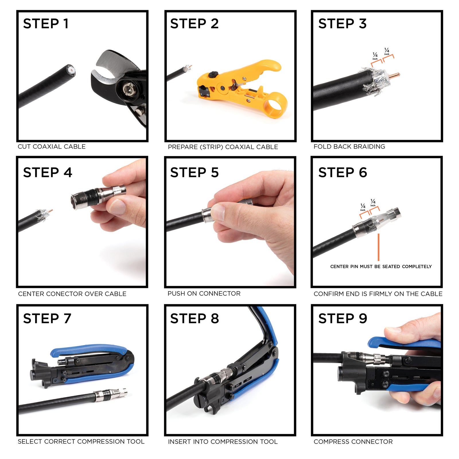 Coaxial Cable Compression Fitting Connector - for RG11 Coax Cable - wi ...