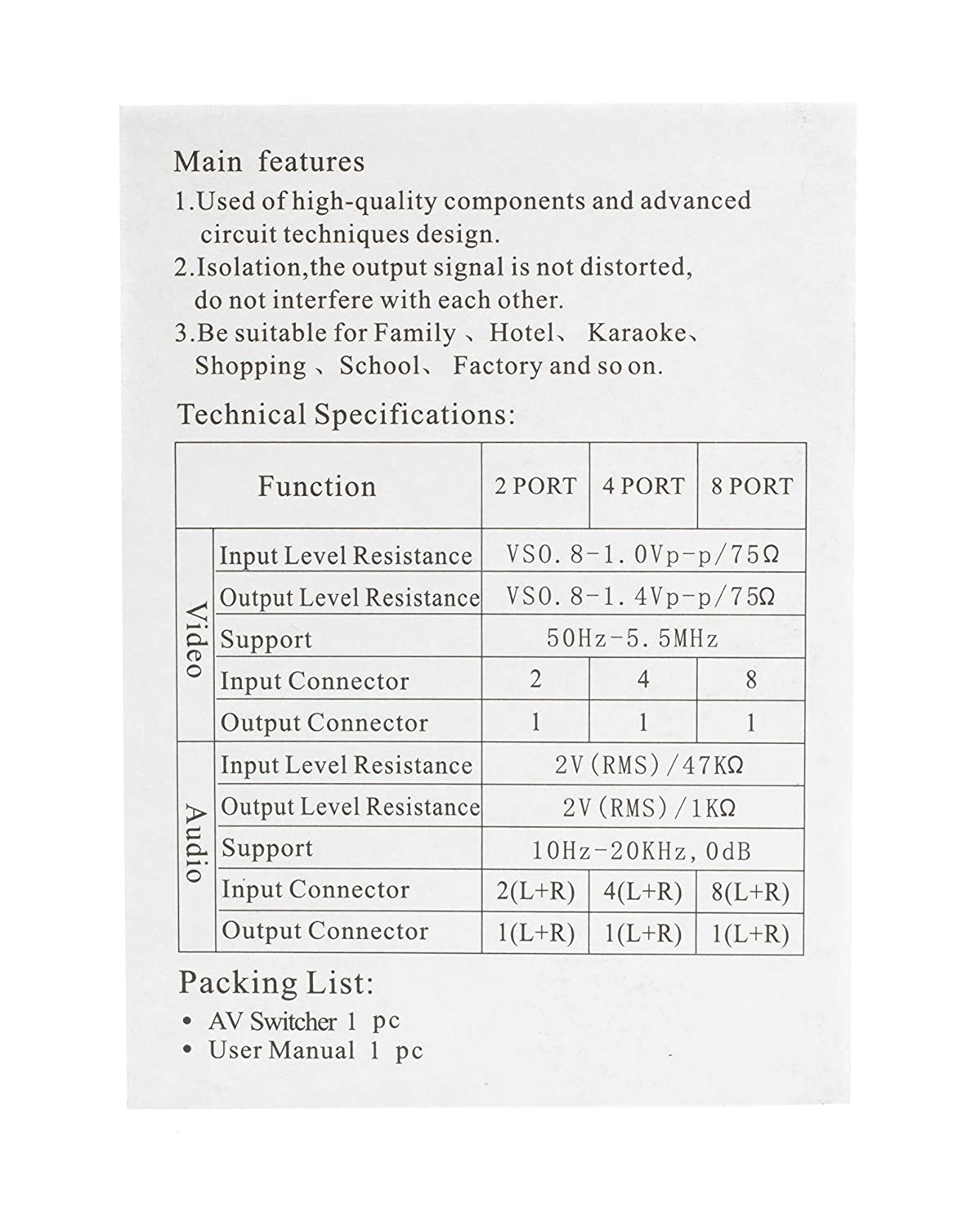 4 Way AV Switch - 4 Input 1 Output RCA Selector Switch for Composite A ...